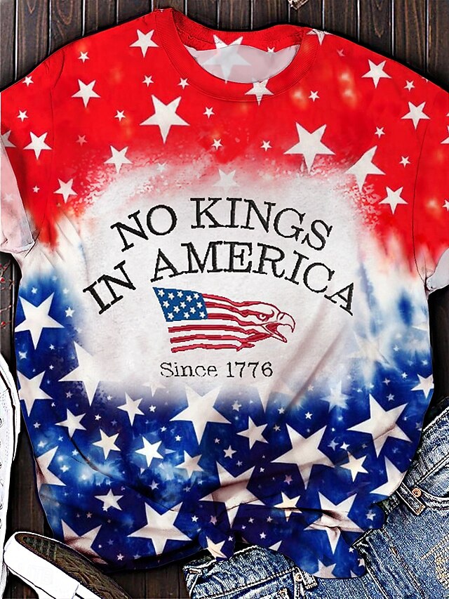American Independence Day Women's T Shirt Print Graphic Flag Letter ...