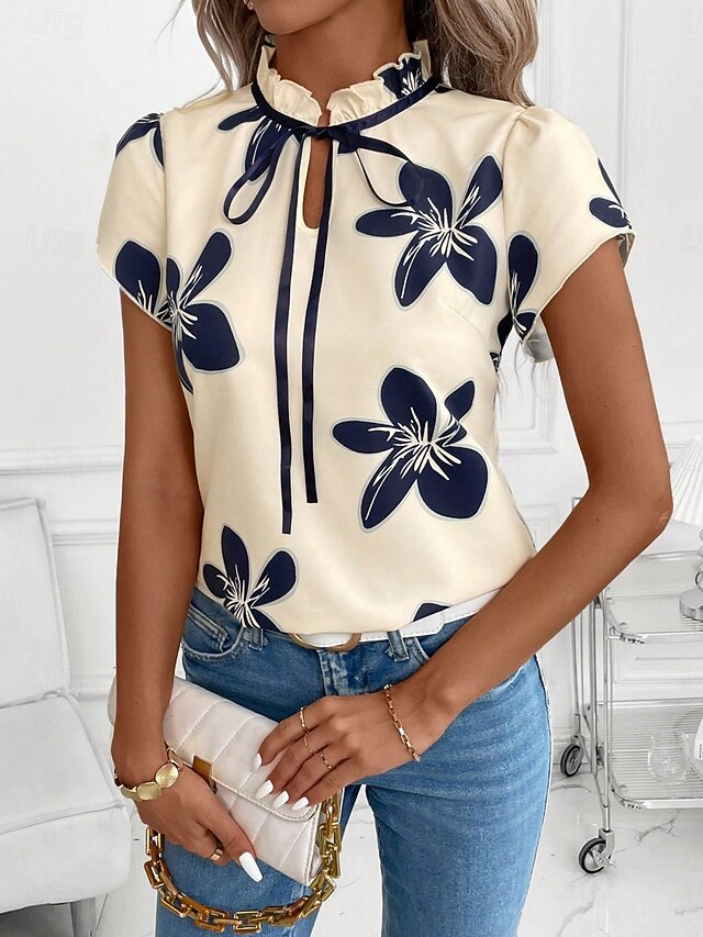 Women's Shirt Blouse Floral Stylish Classic Modern Sleeveless Long ...