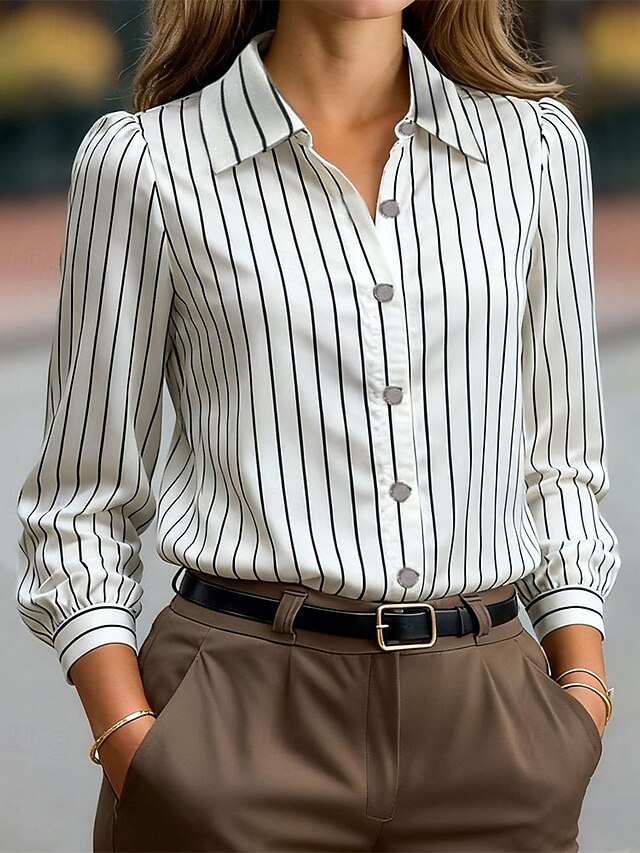 Women's Blouse Dressy Tops Graphic Plain Striped Elegant Vintage Ladies ...