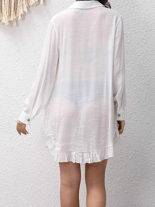 Women's Mini Dress White Dress Beach Dress Shirt Dress Cover Up Elegant ...