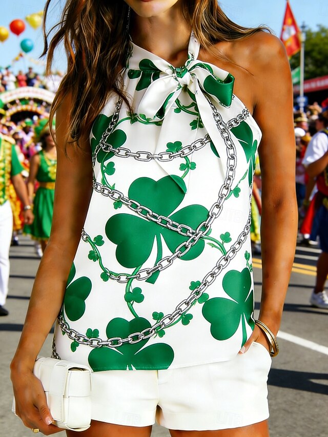 St. Patrick's Day Women's Satin Top Tank Top Sleeveless Shirt Tee Top ...