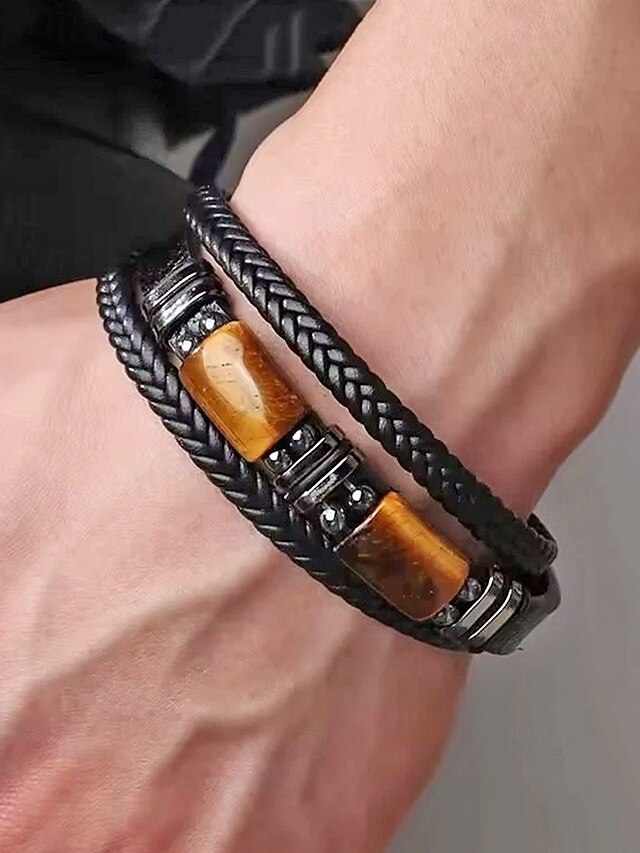 Men's Bracelet Faux Leather Natural Stone Fashion Retro Casual 2026 ...