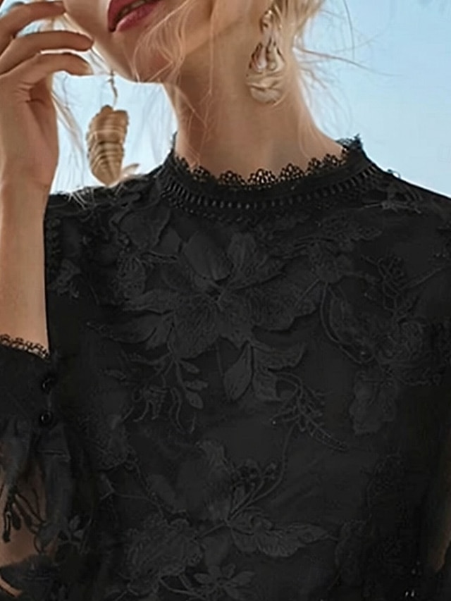 Women's Blouse Solid Color Stylish Basic Casual Long Sleeve High Neck ...