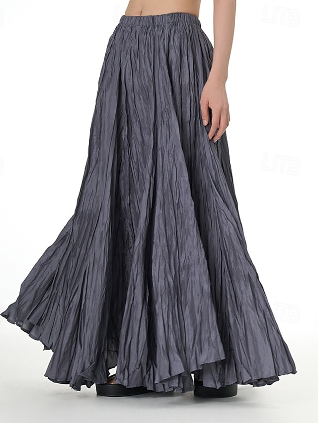 Women's Skirt Elegant Fashion Casual Maxi Mid Rise Skirts Plain Ruched ...