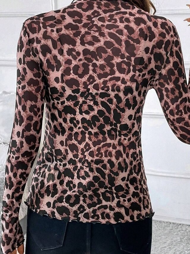 Women's Blouse Floral Leopard Stylish Sexy Classic Long Sleeve High ...