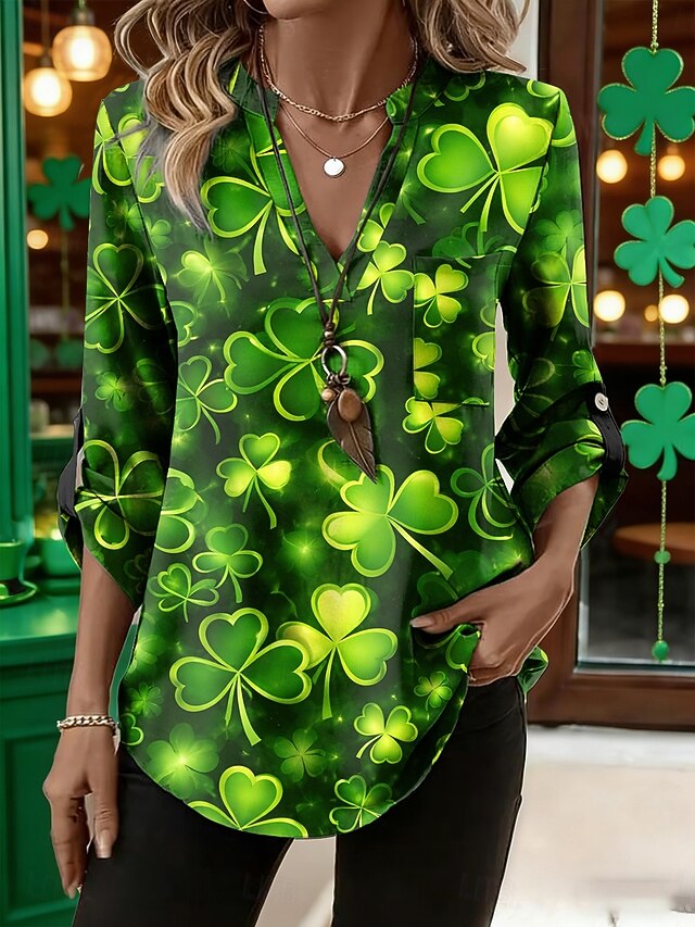 St. Patrick's Day Women's Blouse Graphic Shamrock Elegant Vintage ...