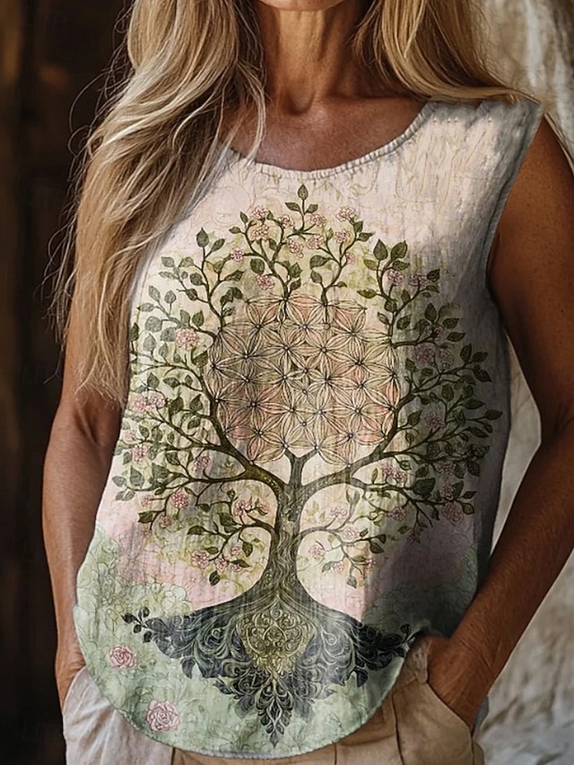 Women's VIKING Shirt Floral Bohemia Vintage Casual Sleeveless Crew Neck ...