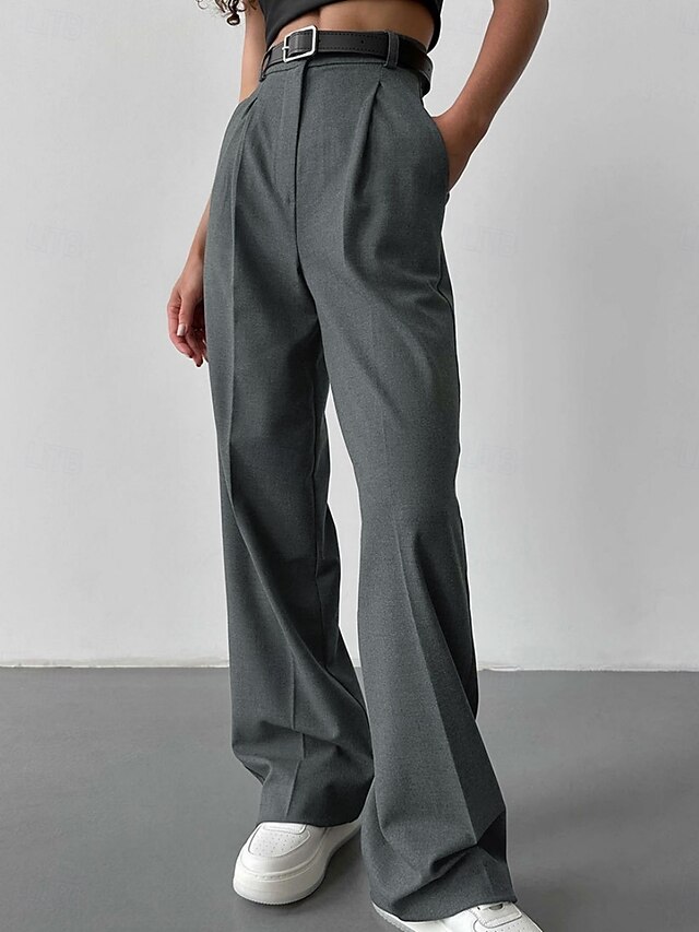 Women's Dress Pants Chinos Straight Elegant Fashion Basic Full Length ...