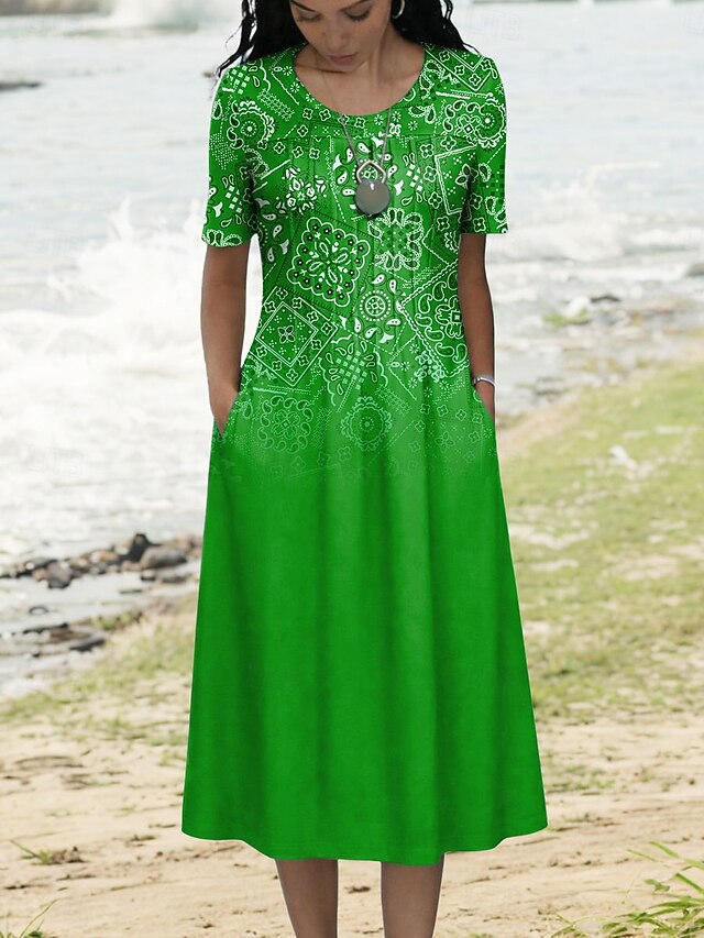 Women's Midi Dress T Shirt Dress Tee Dress A Line Dress Summer Dress ...