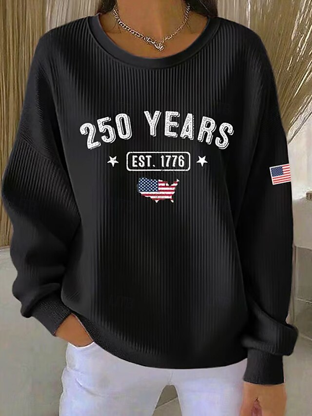 Women's Textured Pullover Sweatshirt Pullover Graphic Letter Casual ...