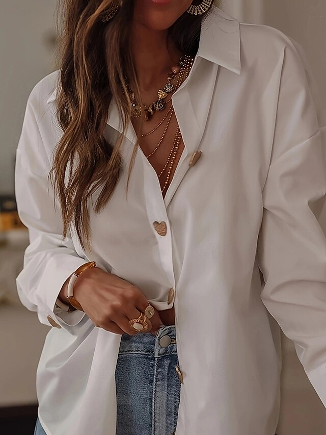 Women's Shirt Casual Shirt Button Up Shirt Solid Color Daily Stylish ...