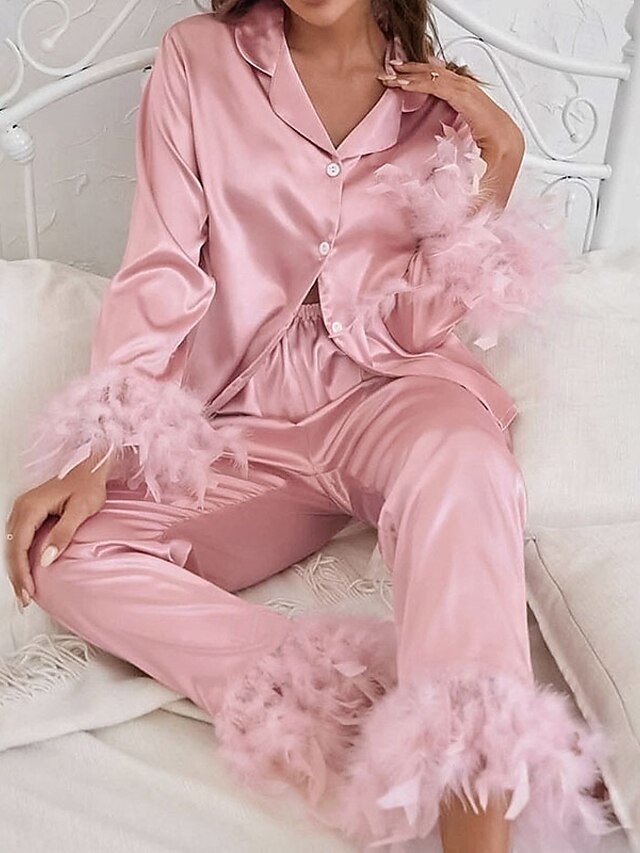 Women's Loungewear Pajama Set Fashion Casual Pure Color Patchwork ...