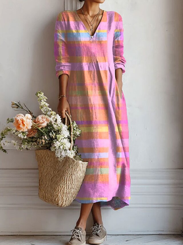 Women's Maxi Dress Linen Like Breathable Lightweight Sundress A Line ...