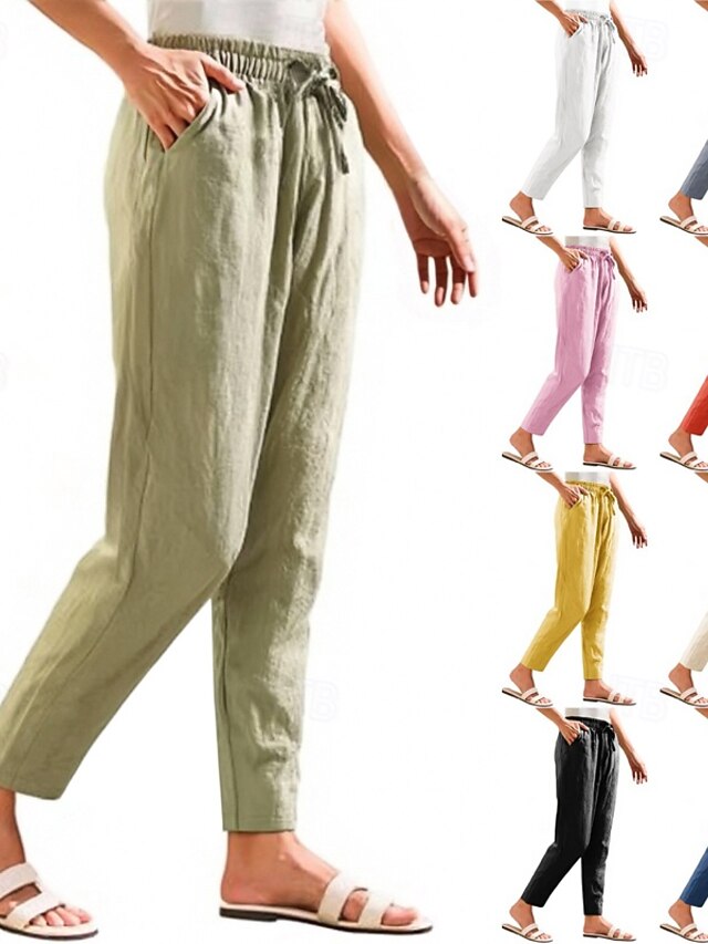 Women's Cotton Linen Pants Chinos Harem Pants Vacation Streetwear Basic ...