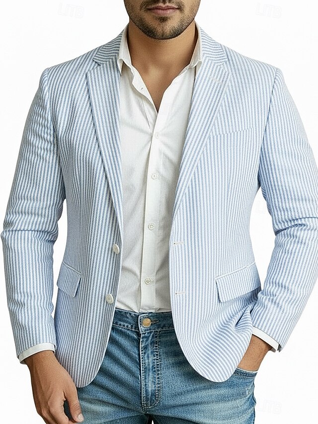 Men's Blazer Jacket Notch Collar Lightweight Casual Striped Blazer ...