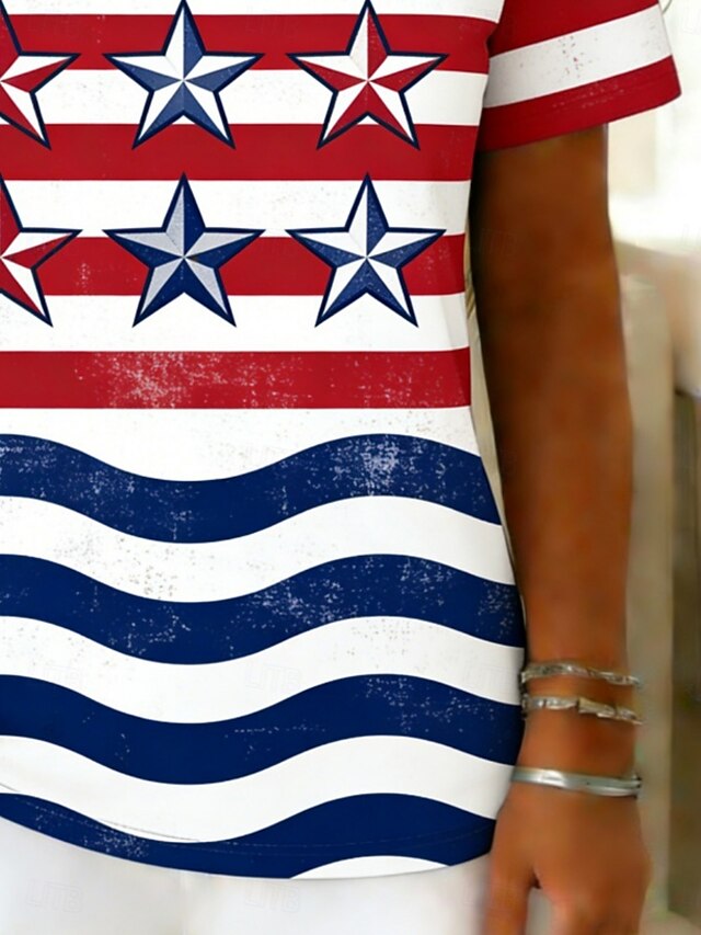 American Independence Day Women's T Shirt Tee Top Graphic Flag Striped ...