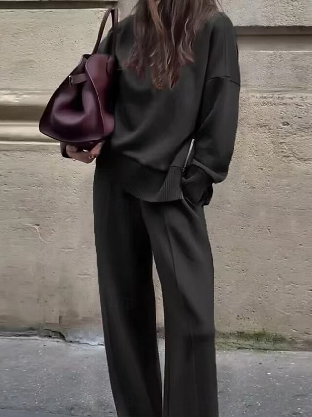 Women's Fashion Streetwear Pants Sets Bolero Top Long Sleeve Turtleneck ...