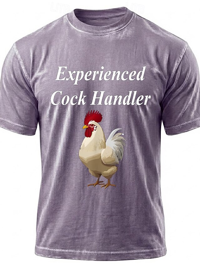 Experienced Cock Handler Funny Rooster Graphic T Shirt Washed Cotton ...