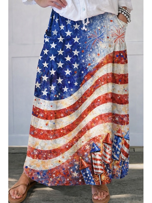 Women's Vintage Fashion Casual Maxi High Waist Skirts Graphic Print ...