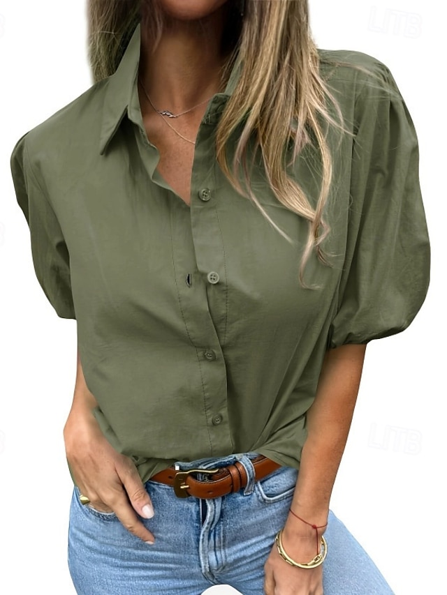 Women's Summer Tops Blouse Dressy Tops Solid Color Plain Elegant ...