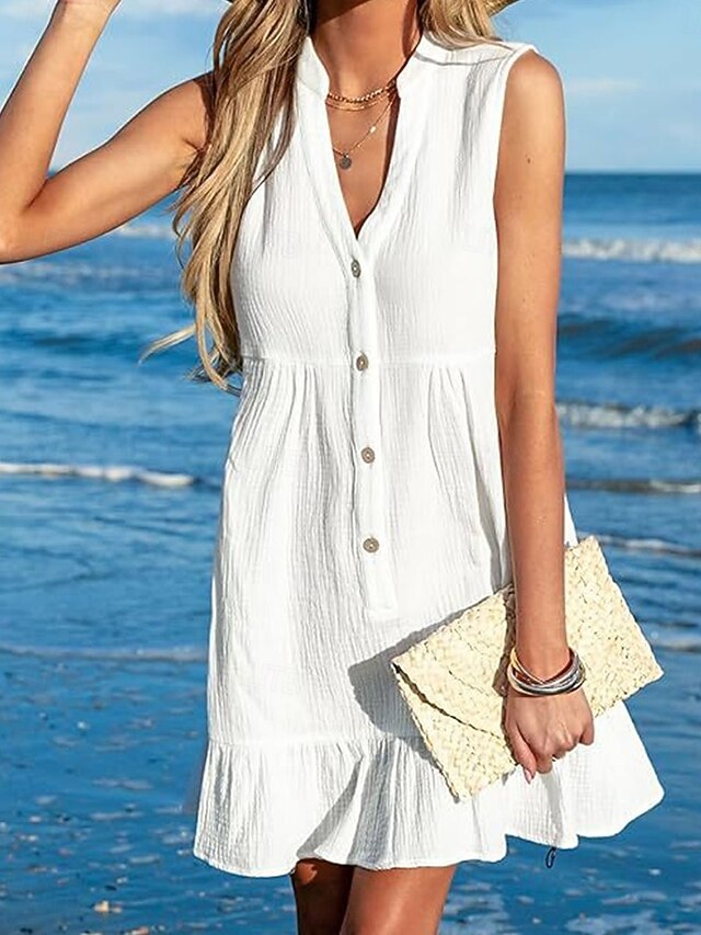 Women's Mini Dress White Dress Beach Dress Cover Up Elegant Vintage ...