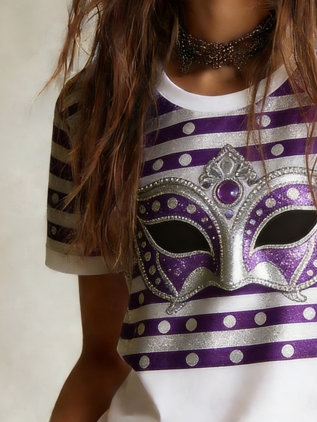 Carnival Mardi Gras Women's T Shirt Tee Top Graphic Star Striped ...