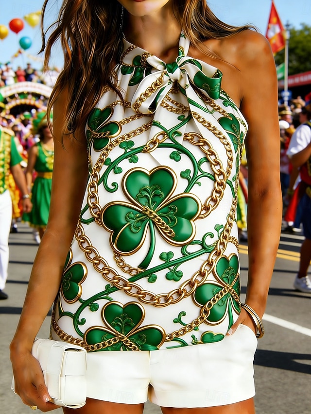 St. Patrick's Day Women's Satin Top Tank Top Sleeveless Shirt Tee Top ...