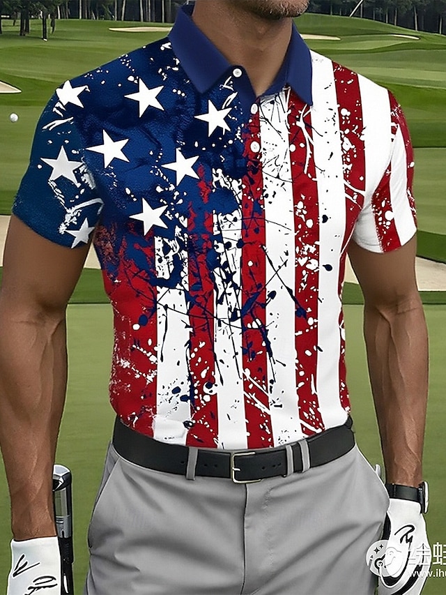 American Independence Day Men's American US Flag Golf Sports Polo ...