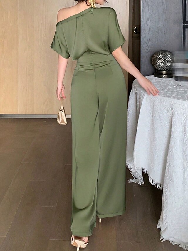 Femmes Normal Combinaison Élégant Couleur Unie Manche Courte Jambe ...