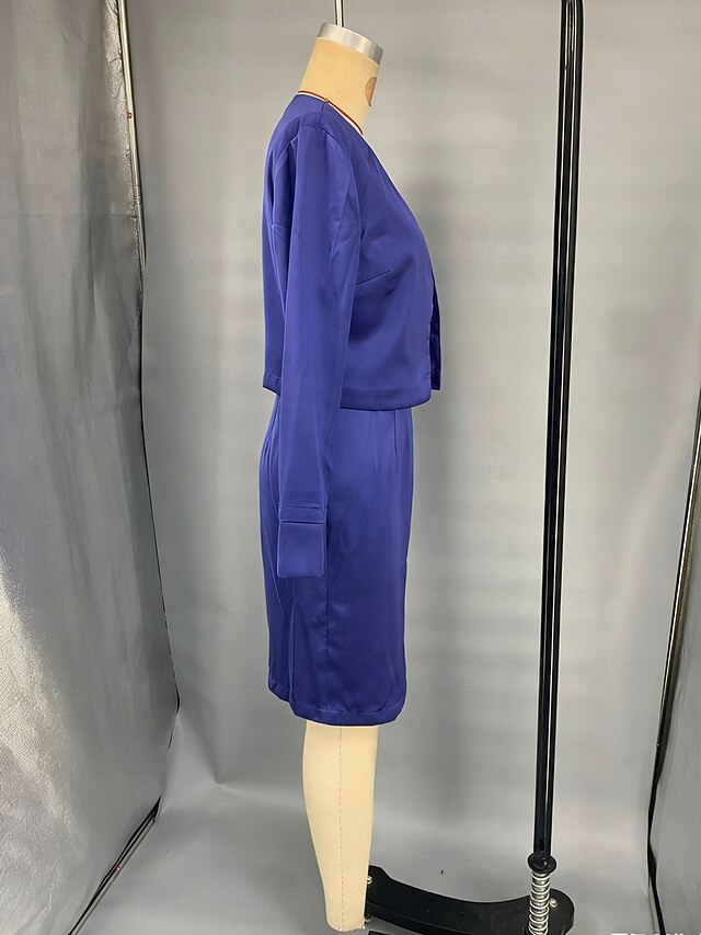 Women's Knee Length Dress Satin Dress Work Dress Dress Set Elegant ...