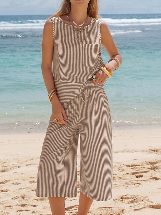 Women's Fashion Streetwear Cotton Linen Shirts Pants Sets Bolero Top ...