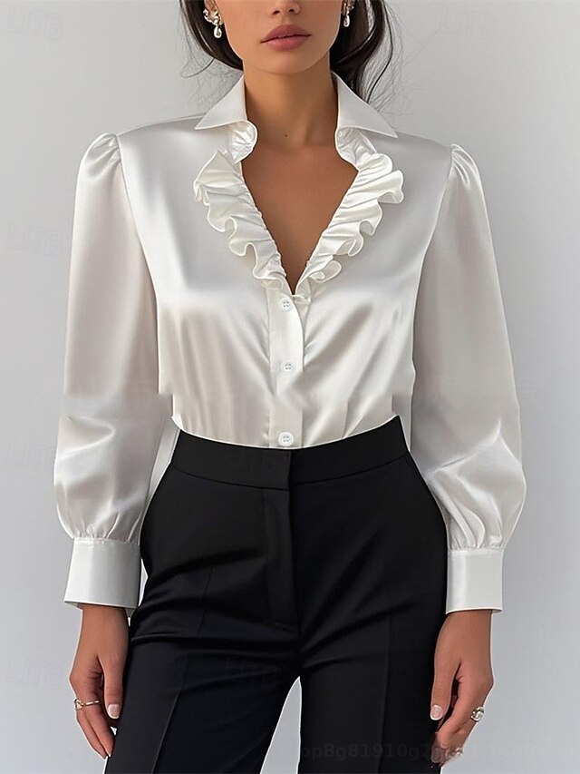 Women's Elegant Satin Top Blouse Dressy Tops Plain Elegant Vintage ...