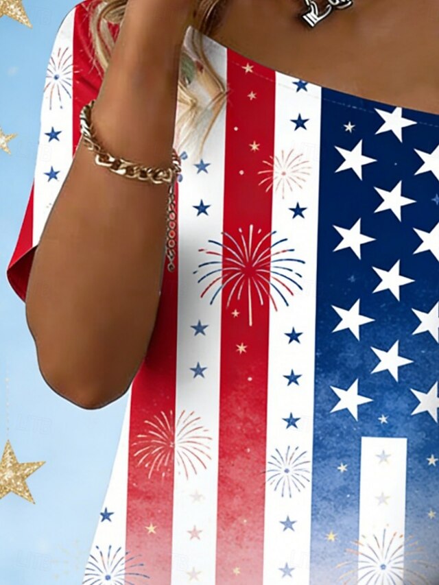 American Independence Day Women's T Shirt Print Graphic Flag Letter ...