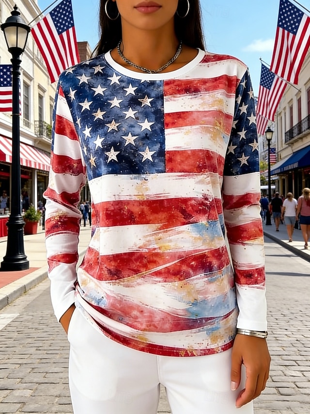 American Independence Day Women's T Shirt Tee Top Graphic Flag Fashion ...