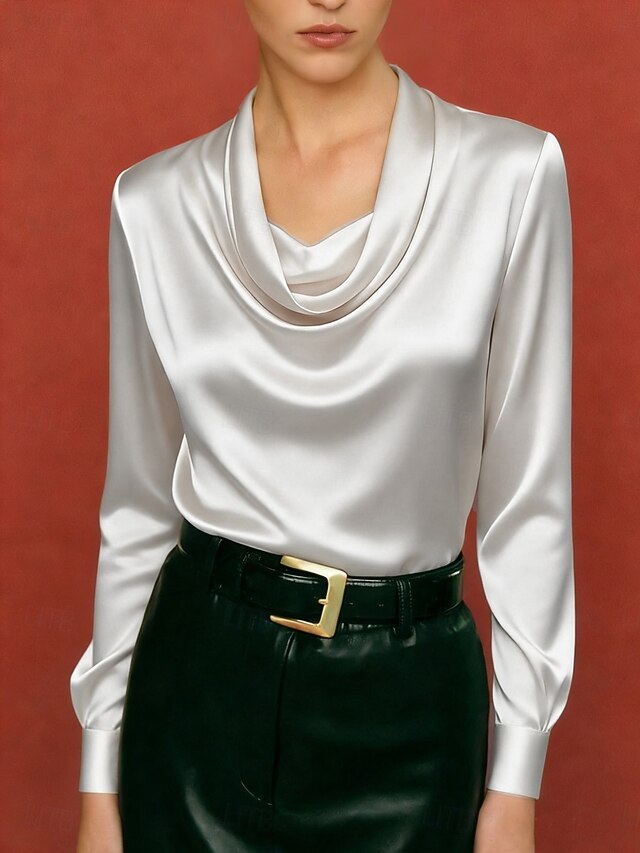 Women's Shirt Halter Neck Top Blouse Plain Stylish Basic Classic Long ...