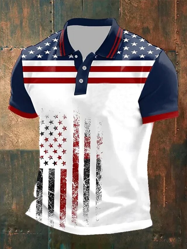 American Independence Day Men's American US Flag Polo Shirts Short ...