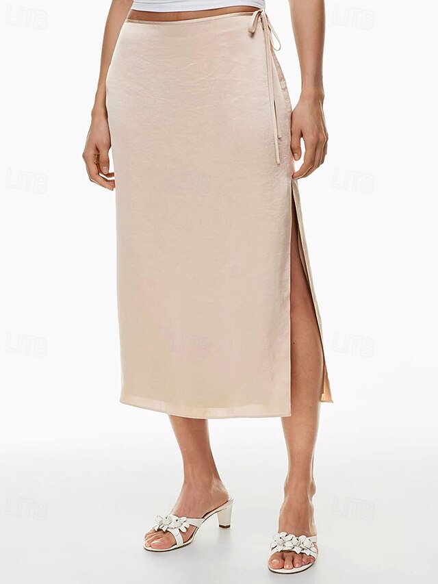 Femmes Élégant Mode Occasionnel Maxi Taille Basse Jupes Uni Froncé ...