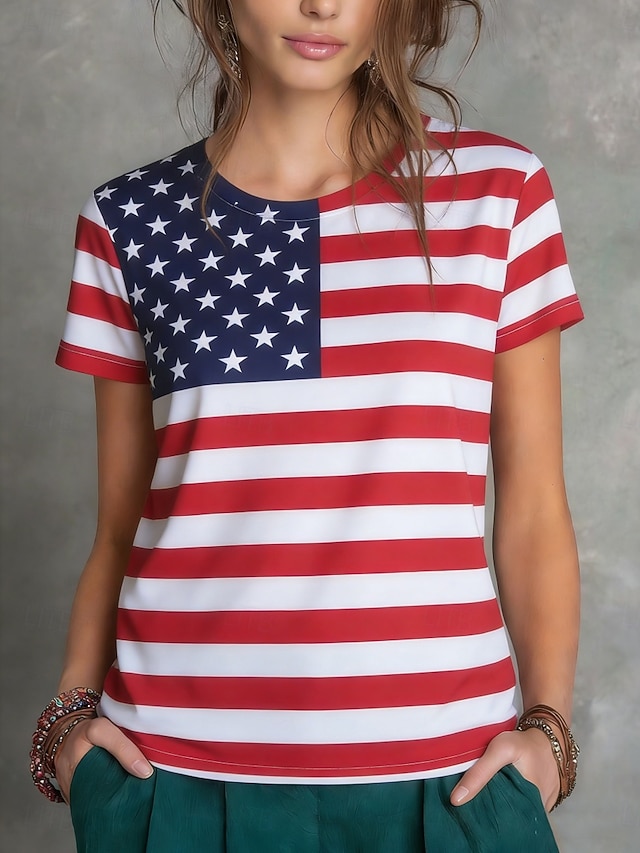 American Independence Day Women's T Shirt Tee Top Graphic Striped ...