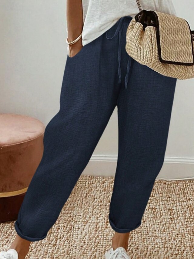Women's Faux Cotton Linen Chinos Baggy Pants Vacation Streetwear Basic ...