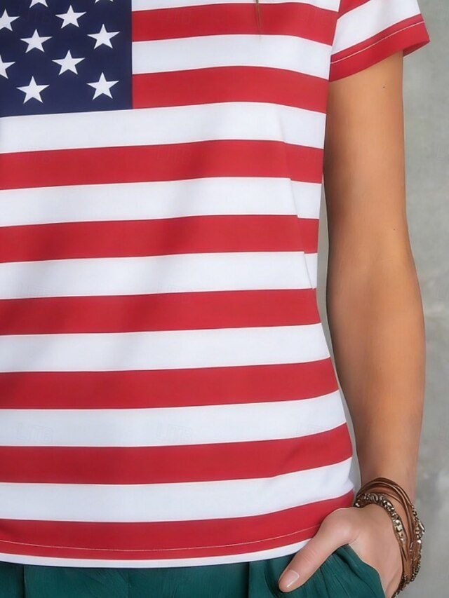 American Independence Day Women's T Shirt Tee Top Graphic Striped ...