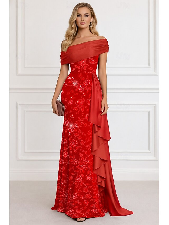 A-Line Floor Length Evening Gown Ball Gown with Overskirt Formal Dress ...