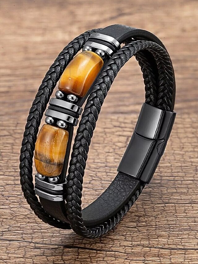 Men's Bracelet Faux Leather Natural Stone Fashion Retro Casual 2026 ...