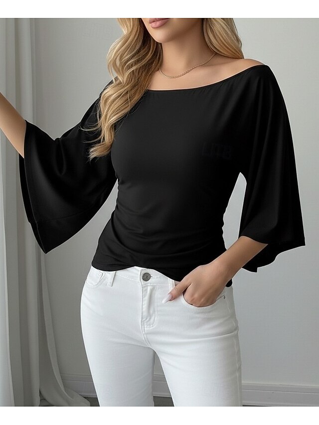 Women's T Shirt Solid Color Elegant Stylish Half Sleeve Bell Sleeves ...