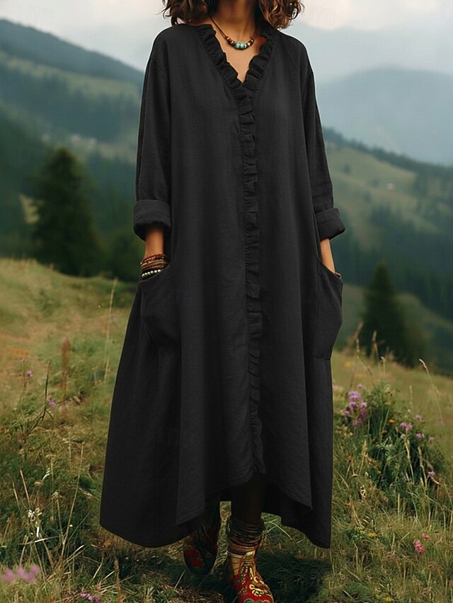 Women's Midi Dress A Line Dress Vacation Casual Loose Fit Plain Long ...