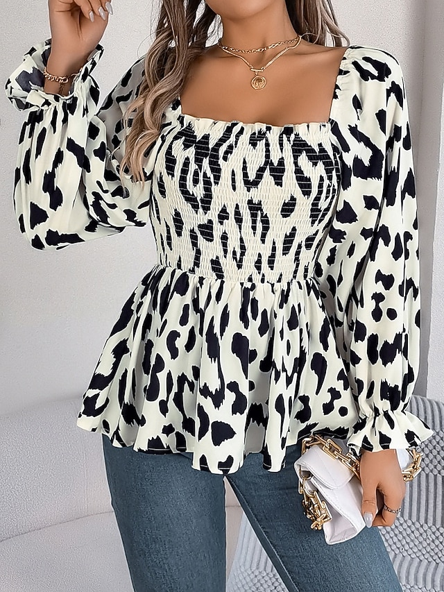 Women's Shirt Blouse Chiffon Tops Leopard Stylish Classic Modern Long ...