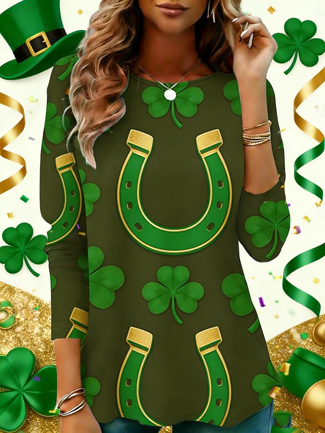 St. Patrick's Day Women's T Shirt Tee Top Graphic Shamrock Fashion ...