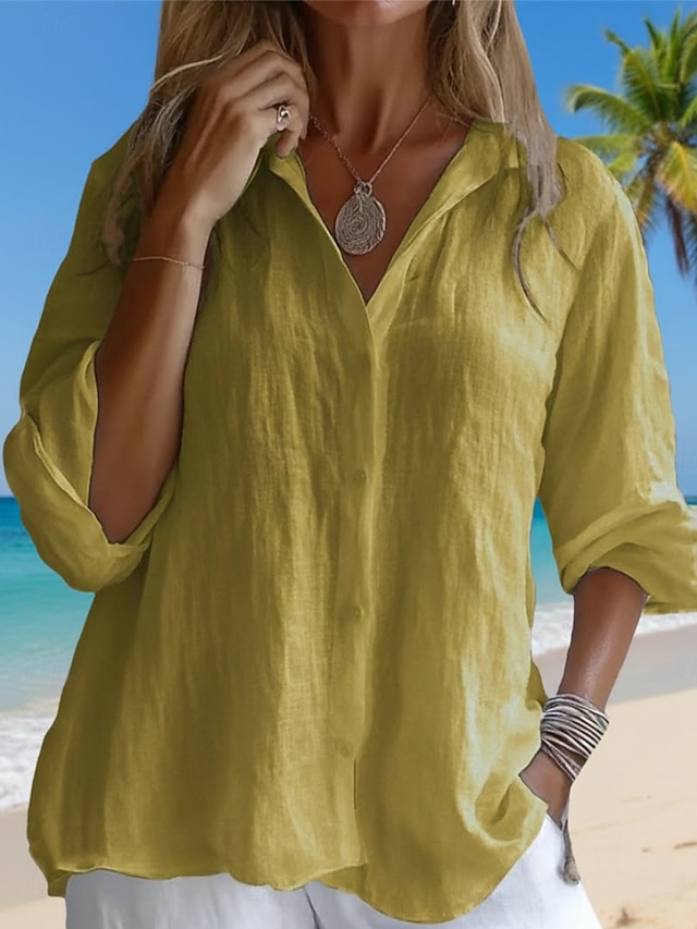 Women's Shirt Solid Color Plain Elegant Bohemia Daily Long Sleeve Daily ...