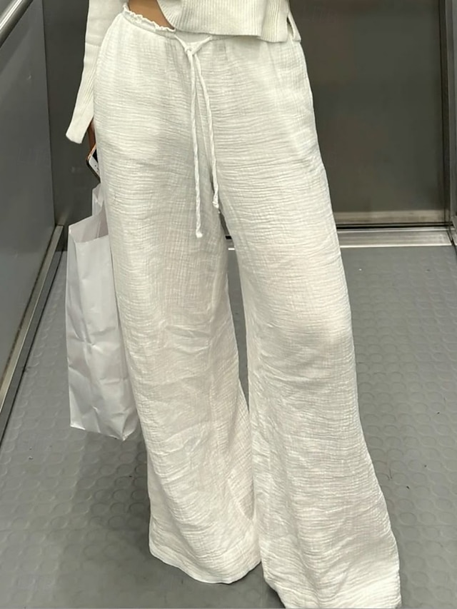 Women's Faux Cotton Linen Chinos Vacation Fashion Casual Full Length ...