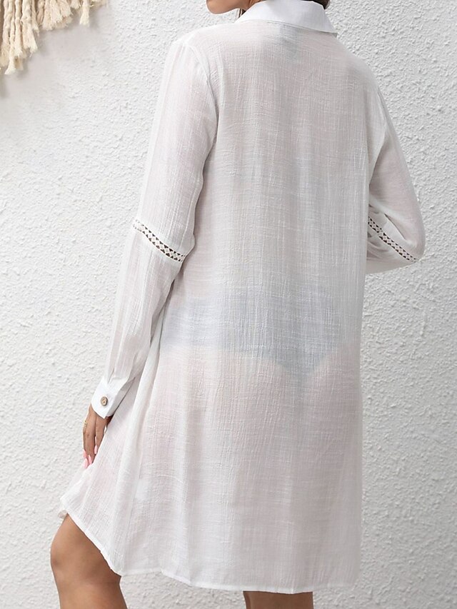 Women's Mini Dress White Dress Beach Dress Shirt Dress Cover Up Elegant ...