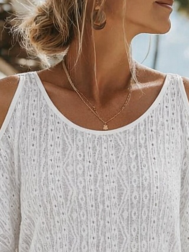 Women's T Shirt Lace Splicing Top Tee Top Plain Fashion Stylish Classic ...